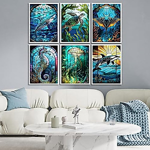 AOKLLA Diamond Painting Kits for Adults Clearance, 6 Pack Sea Animals Diamond Art Kits for Kids, DIY 5D Round Full Drill Crafts Diamond dots Home Wall Decor Gifts (12x16inch)
