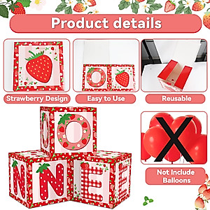 chiazllta 3Pcs Strawberry 1st Birthday Party Decorations Supplies Strawberry Themed One Balloon Boxes Backdrop Blocks Decor Berry First Red One Birthday Party Decoration for Kids Girls Baby Shower
