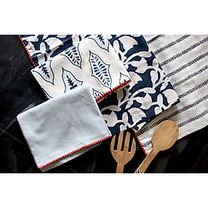 TARAN LIVING Amalfi Kitchen Towels Cotton with Trims Oversized Tea Towel Easter Table Decortaion Kitchen Decor Bar Mop Cotton Dish Towels Cloth - Blue & White - Set of 4-18x28 inches