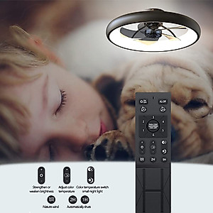 CIKASS Ceiling Fan with Lights Dimmable LED Reversible Blades Timing with Remote Control, 5 Invisible Blades Semi Flush Mount Low Profile Fan (21.5in, Black)