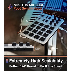 Xjam Professional MIDI Pad Controller - Ultra-Portable Aluminum Frame MIDI Drum Pad with 16 Beat Pads and 6 Assignable Knobs, Beat Machine for Melodic Samples, Plug & Play on iPad, iPhone, Mac, PC