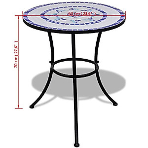 vidaXL Bistro Table 23.6" Mosaic with 2 Chairs Blue and White Chair Furniture