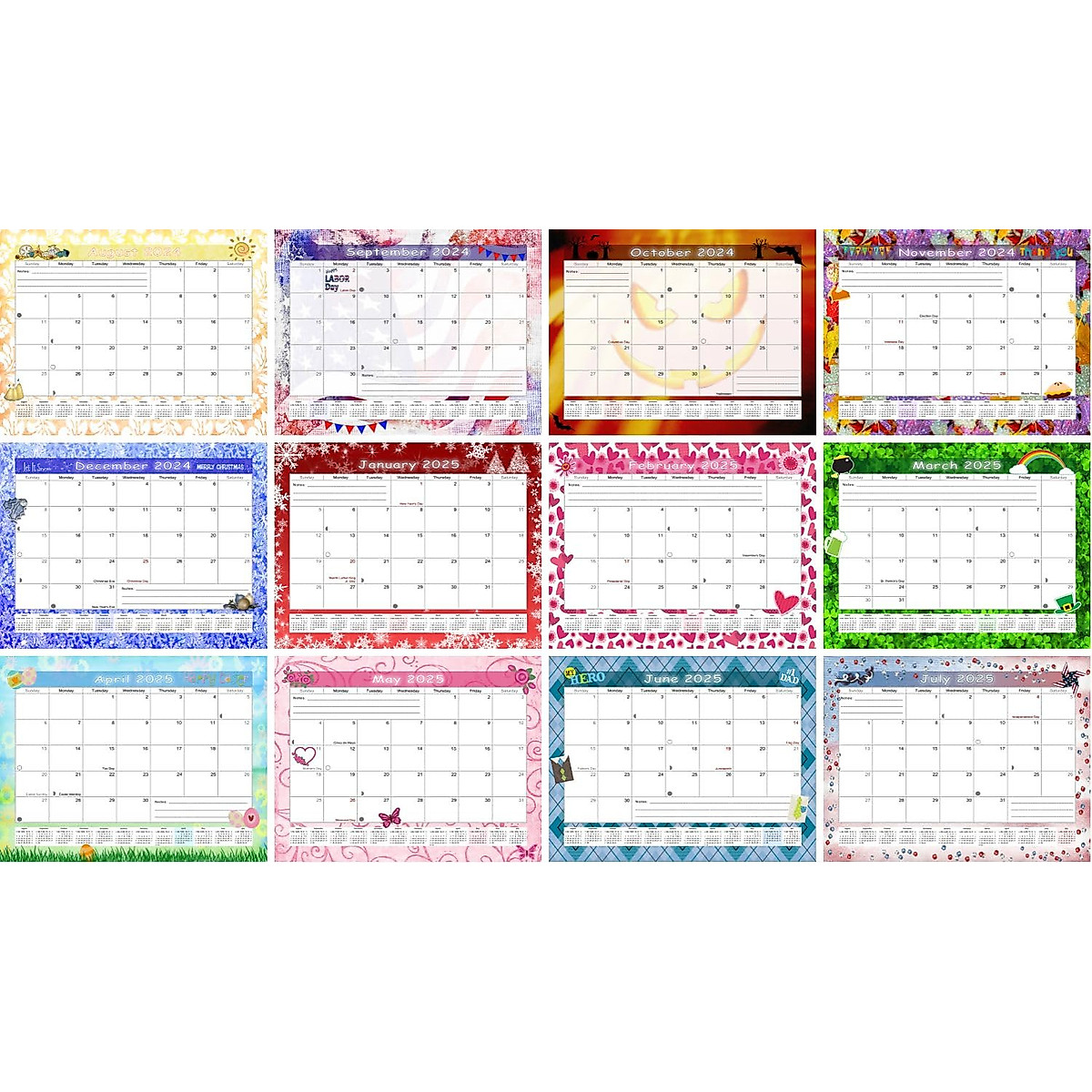 2024-2025 Academic Year 12 Months Student Calendar/Planner for 3-Ring Binder, Desk or Wall -v003