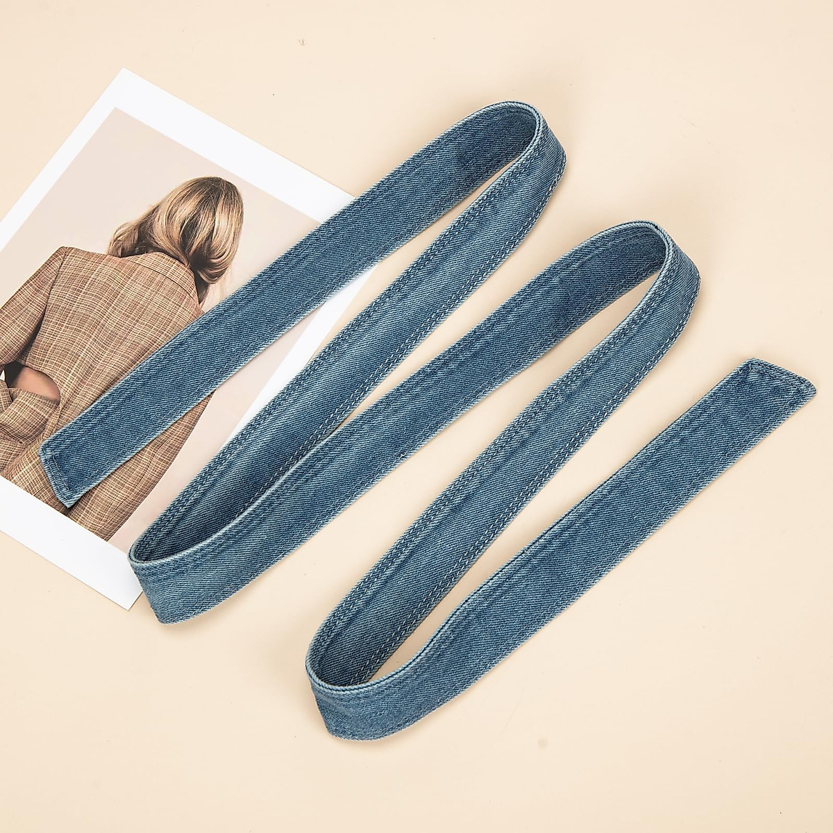 ILuvatar Women's Denim Waist Belt Blue Jean Waist Rope Tiny Belt for Pants Dress Jeans Metal buckle cotton belt