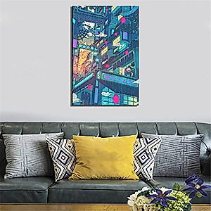 Anime Neon Tokyo City Uzumaki and Jiraiya Poster Picture Canvas Wall Art Print Modern Home Room Decor 12x18inchs(30x45cm)