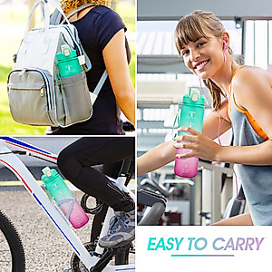 YC Kitchen Motivational Water Bottle with Time Marker- 32oz Water Bottles with Times to Drink, Leakproof & BPA Free Sports Water Bottle with Straw & Carry Strap for Fitness, Gym, and Outdoor Sports