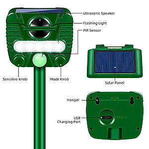 2024 Upgraded Animal Repellent Outdoor Solar Deer Repellent Devices Raccoon Repellent Ultrasonic Cat Repellent Coyote Deterrent Motion Activated Cat Deterrent Squirrel Repellent Skunk Repellent