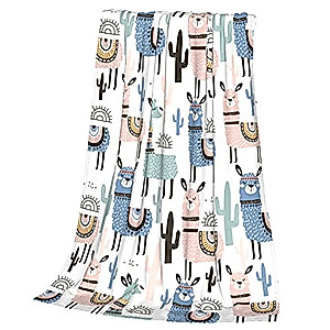 Llama and Cactuses Throw Blanket Warm Ultra-Soft Micro Fleece Blanket for Bed Couch Living Room Decoration