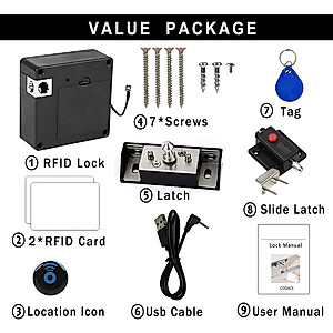 CODACE Electronic DIY Cabinet Lock, Smart NFC RFID Lock with Slide Latch for Double Hidden Door Cabinet Drawer Wooden Cupboard