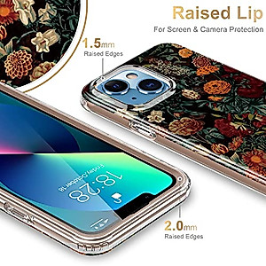 Esdot iPhone 13 Case with Built-in Screen Protector,Military Grade Rugged Cover with Fashionable Designs for Women Girls,Protective Phone Case for Apple iPhone 13 6.1'' Flower Garden
