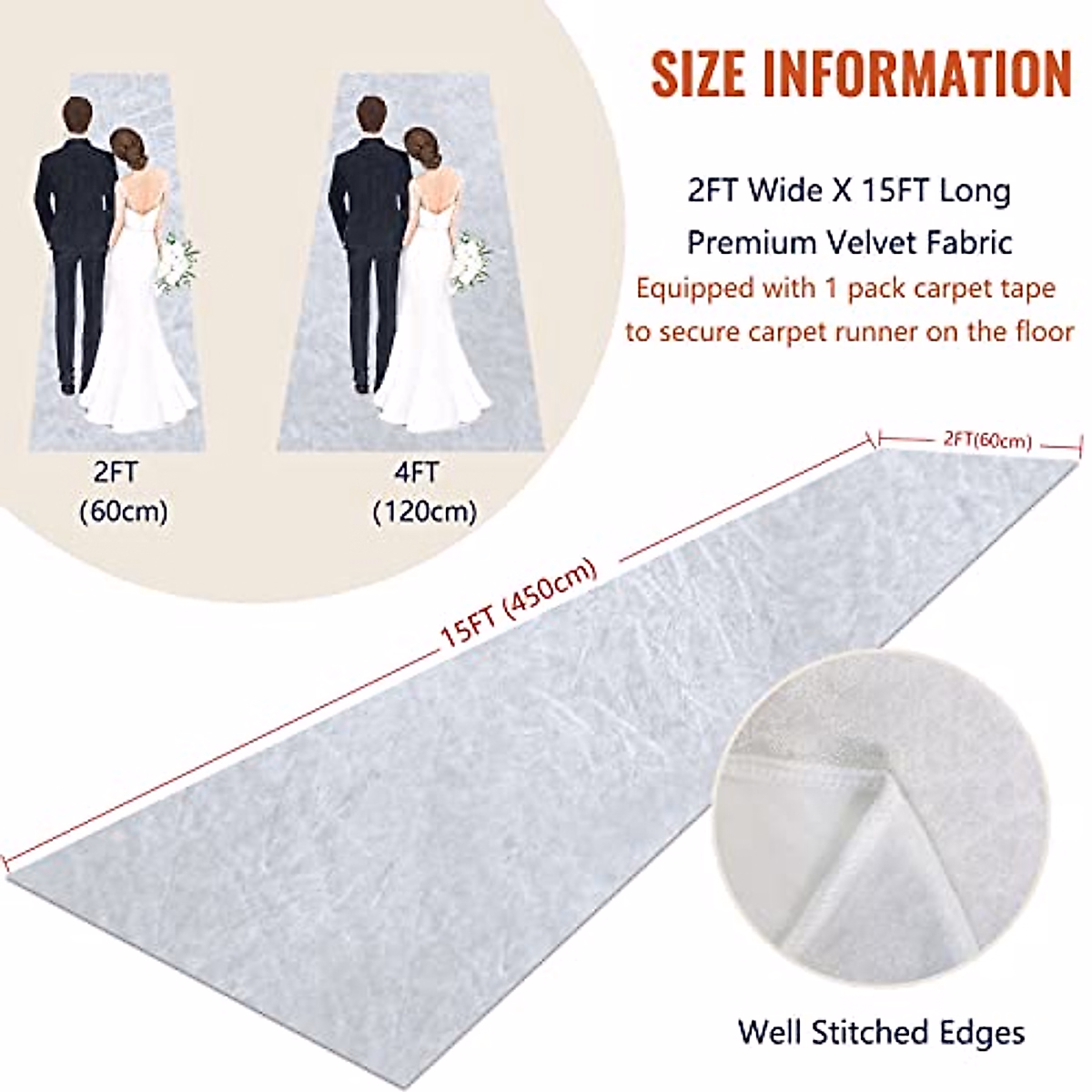 ROMANKAS Aisle Runner for Wedding Ceremony 2x15 FT White Velvet Runner Wedding Aisle Decorations with Carpet Tape Outdoor Beach Wedding Carpet Decorative Wedding Aisle Runner Rug for Birthday Banquet