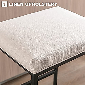 Wahson Set of 4 Bar Stools Counter Height Stools, 24" Modern Linen Upholstered Stools with Black Metal Base for Kitchen Island Bar Pub Bistro, Cream