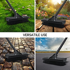Push Broom Outdoor- Heavy Duty Broom, Stiff Bristles Floor Scrub Brush with 49" Long Handle for Deck Driveway Garage Yard Patio Warehouse Concrete Wood Stone Kitchen Tile Indoor Floor Cleaning (Black)