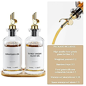 GAOHANG Olive Oil Dispenser Bottle for Kitchen, Coffee Syrup Dispenser, Glass Oil and Vinegar Dispenser Set for Cooking, Stainless Steel Weighted Pourer, Mouthwash Container, Farmhouse Kitchen Decor