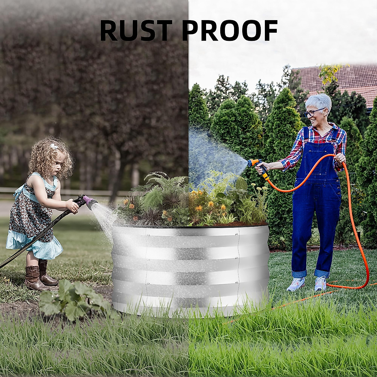 ZXZYHFTY Round Galvanized Raised Garden Bed kit,Silver Outdoor Garden Raised Planter Box, Round Large Metal Raised Garden Beds for Vegetable 2 * 2 * 1ft (1pack)