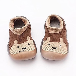 Lykmera Cotton Socks Shoes for Baby Kids Boys Girls Knitted Walking Shoes Children Shoes Breathable Floor Walkers Shoes (Coffee, 26)