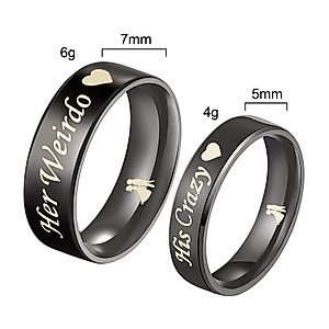 SunnyHouse Jewelry His or Hers Matching Set His Crazy Her Weirdo Titanium Stainless Steel Couple Ring