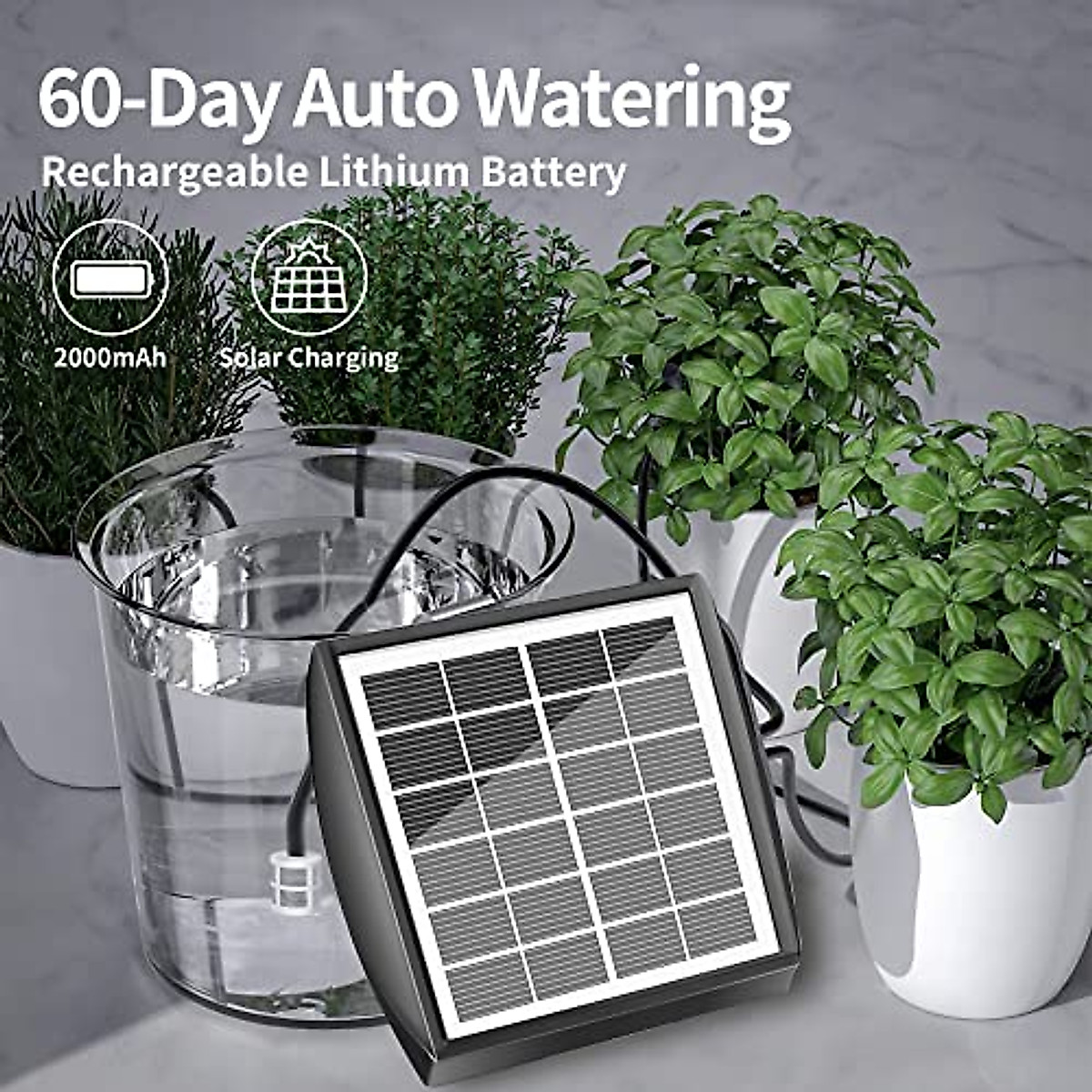 Solar Auto Drip Irrigation Kit System, Solar Powered Plants Watering System, Self Watering Devices Supported 15Pots with 6Timing Modes, Irrigation System for Indoor and Outdoor,Balcony Patio & Garden