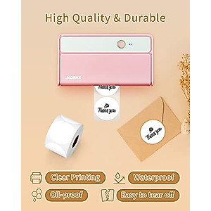 JADENS 2 Inch Round Direct Thermal Sticker Label, Self-Adhesive & Waterproof Label for DIY Logo, QR Code, Name Tag, Thank You Sticker for Small Businesses, BPA & BPS Free, 750 Labels/Roll, White