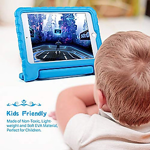 EVA Tablet Case for iPad Mini 4 / Mini 5 with Handle | Blosomeet Full Body Protective Kid-Proof Cover for iPad Mini 5th/4th Generation with 2-Angle Stand | Rugged & Lightweight Case for Boys | Blue