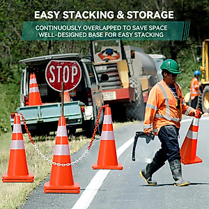 YITAHOME Traffic Cones 28 Inch (6 Pack), with 16.4FT Chain and Reflective Collars, PVC Orange Construction Cones, Safety Cones for Parking Lot, Home Road