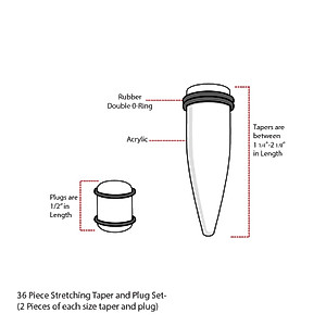 BodyJ4You 36PC Gauges Kit Ear Stretching 14G-00G Rainbow Glitter Acrylic Taper Plug Body Piercing