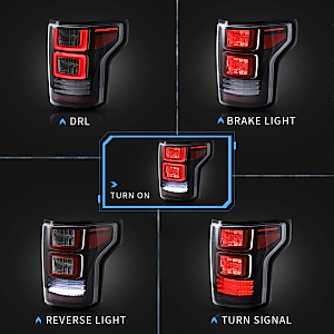 VLAND Led Tail lights Compatible with Ford F-150/ Raptor 2015-2019 Pickup Truck w/Red Turn Signal (Not Fit a XLT/Lariat and Factory with BLISS or LED Version), Smoke