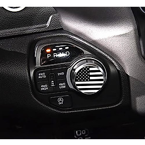 Dial Shifter Trim Plate Etched American Flag Emblem, Gear Shift Switch Knob Cover Fit for Chrysler Pacifica, Chrysler 200/300, Dodge Durango, Voyager, Dodge Ram 1500 & 2500.