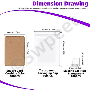Swpeet 300Pcs Cowhide Color Earring Display Cards Assorment Kit, 100Pcs 3.5 x 2.4 Inches Square Earring Holder Cards with Silicone Earring Backs and Self-Seal Bags for Earrings Necklace Jewelry