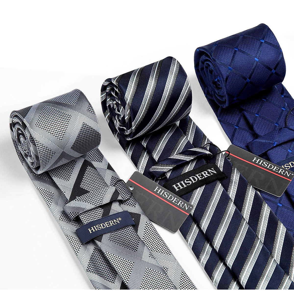 HISDERN Lot 3 PCS Classic Men's Tie Set Necktie & Pocket Square Elegant Neck Ties Collection,T3-10,One Size