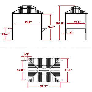 PURPLE LEAF 6' X 8' Hardtop Grill Gazebo for Patio Permanent Metal Roof with 2 Side Shelves Deck Yard Tent Aluminum Garden Outside Sun Shade Outdoor BBQ Canopy