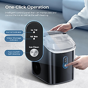 Nugget Ice Maker Countertop with Chewable Ice, 35lbs/Day, Portable Ice Maker Countertop with Handle, One-Click Operation, Compact Design Crushed Pellet Ice Maker for Home/Kitchen/Office(Black)