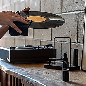Victrola 'The Kit' - A Vinyl Record Cleaning Kit, Doubles as a Record Stand, Includes Anti-Static Brush, Cleaning Solution, Cloth, Espresso Wood Finish Stand with Smart Black Metal Accents