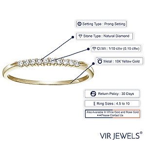 Vir Jewels 1/10 carat (ctw) Petite Diamond Wedding Anniversary Band for Women, Round Diamond Engagement Ring 10K Yellow Gold 10 Stones Prong Set 0.10 cttw, Size 9