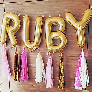 52 Pcs Gold Letter Balloons Foil Alphabet A to Z Balloons DIY Personalized Phrase Banner for Baby Shower Wedding Party Supplies Custom Decor 16 Inch