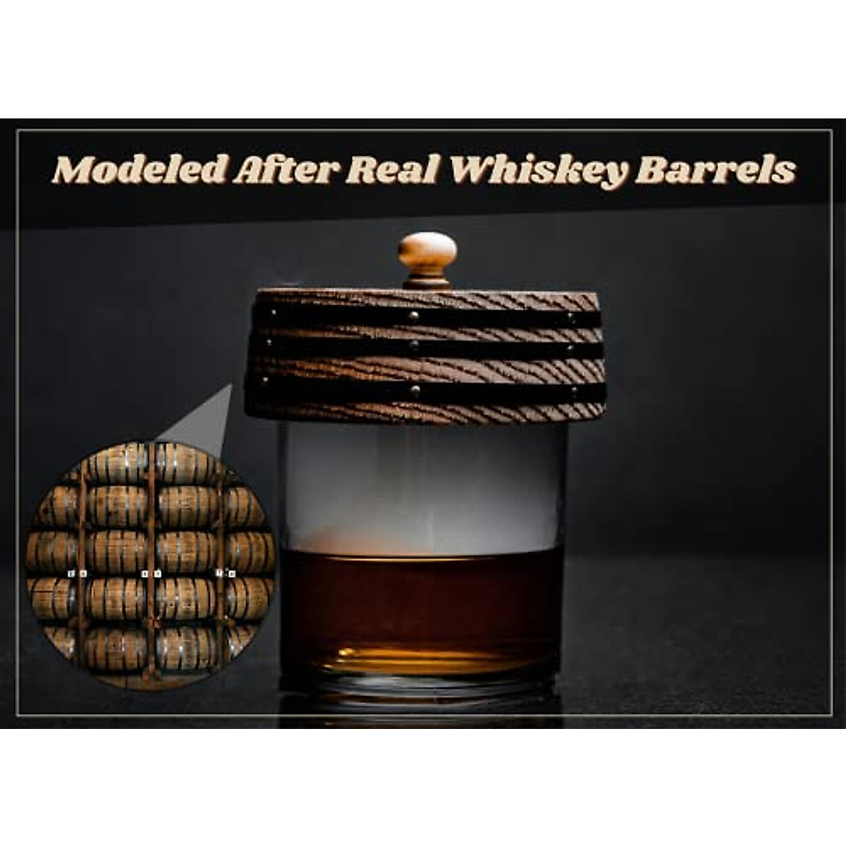 Whiskey Barrel Design Cocktail Smoker Kit with Torch and 4 Flavored Wood Chips (Oak, Hickory, Mesquite, and Cherry) - Old Fashioned Cocktail Kit/Bourbon Smoker Kit; Whiskey Smoker, Bourbon Gifts for Men (No Butane)