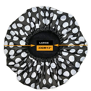 Aunllke Terry Cloth Lined Shower Cap for Women Large Double Layer Shower Cap with Microfiber Dry Hair Function Resuable Waterproof Breathable Bath Cap Black&White Dots Design