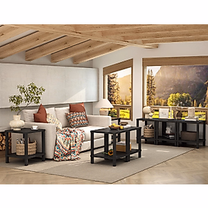 HHETOGOL End Table with Charging Station, 20 Inch Square Side Table with USB Ports & Power Outlets, No Tools Required to Assemble, for Living Room, Bedroom, Stable Frame, Black XXCTG04BE