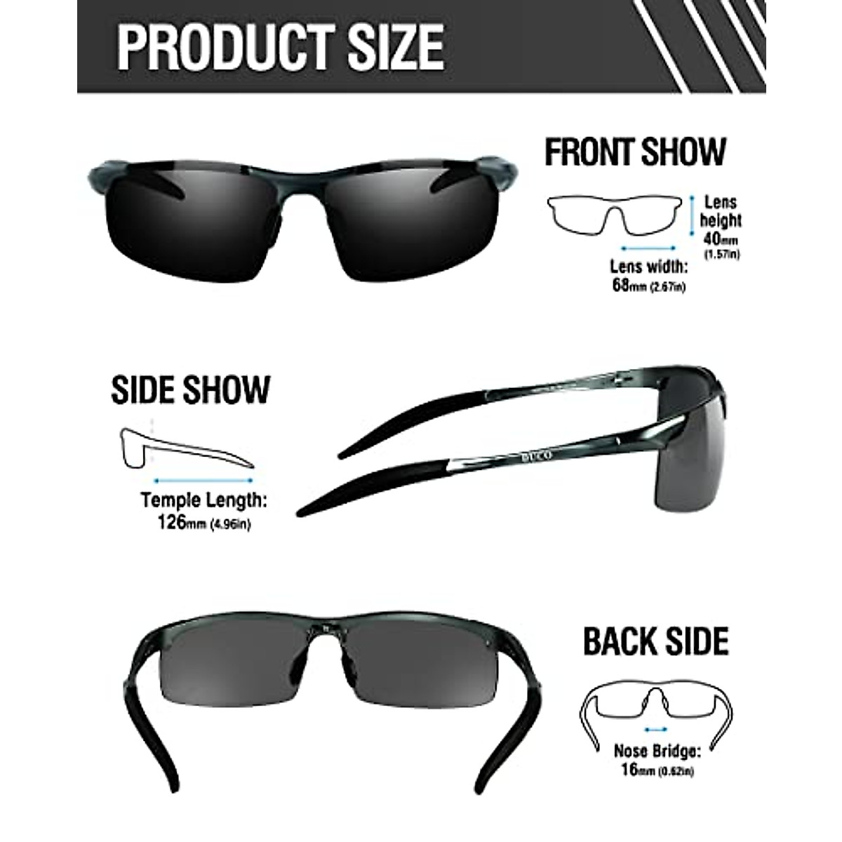 DUCO Mens Sports Polarized Sunglasses UV Protection Sunglasses for Men 8177s(Gunmetal Frame Gray Lens
