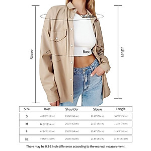 Gihuo Womens Faux Leather Jacket PU Shacket Button Down Biker Long Sleeve Lapel Blazer Coat Outwear with Pocket(01Apricot-L)
