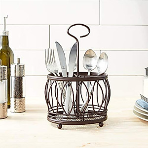 Spectrum Diversified Leaf Caddy Nature-Inspired Cutlery, Modern Dining Table Décor & Kitchen Organization, Silverware Holder with Handle, Bronze