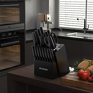 Knife Set, Astercook 21 Pieces Knife Sets for Kitchen with Block, Dishwasher Safe Kitchen Knife Set with Built-in Sharpener, German Stainless Steel Black Knife Block Set