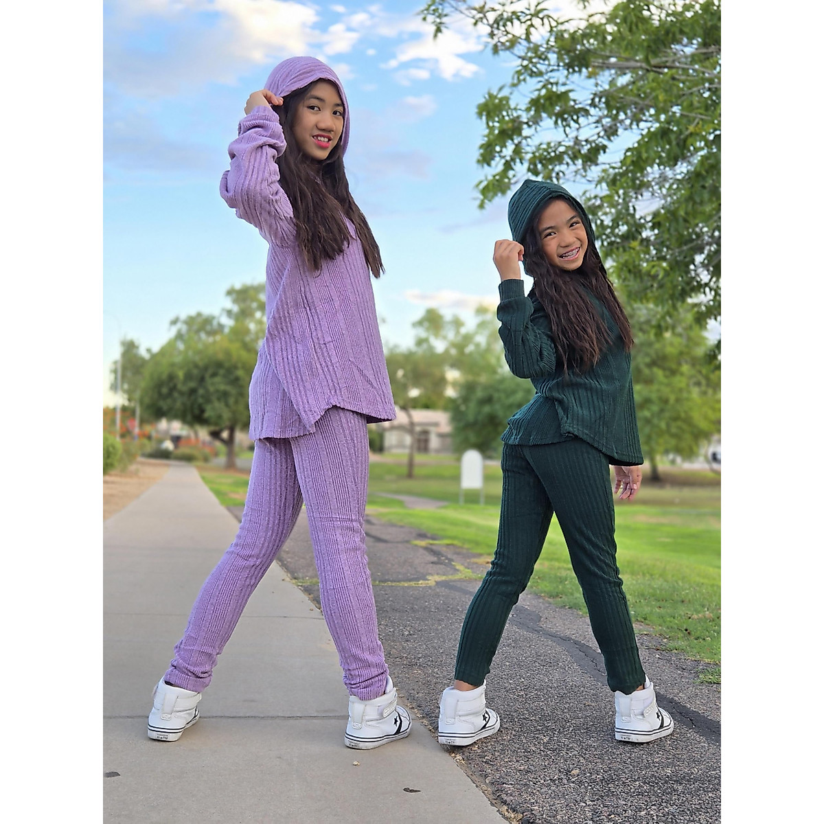 Arshiner Kids Clothing Set 2 Piece Outfits for Girls Rib-Knit Sweatsuits Cute Pullover Sweatshirt and Sweatpants Kids Tracksuits