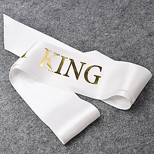 TTCOROCK "Prom King" and "Prom Queen" Sashes - Graduation Party School Party Accessories, White with Gold Print