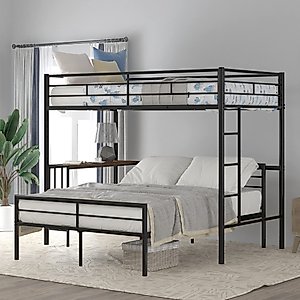 Harper & Bright Designs Metal Bunk Beds Twin Over Full Size,Bunk Beds with Desk, L Shaped Bunk Beds with Built-in Ladder, Full-Length Guardrail, No Box Spring Needed,Black