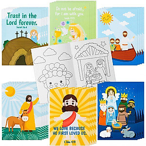 GROBRO7 24Pcs Christian Bible Coloring Books for Kids DIY Art Drawing Book with Angels Priests Churches Candles Crosses Patterns Color Booklets for Sunday School Classroom Rewards Goodie Bag