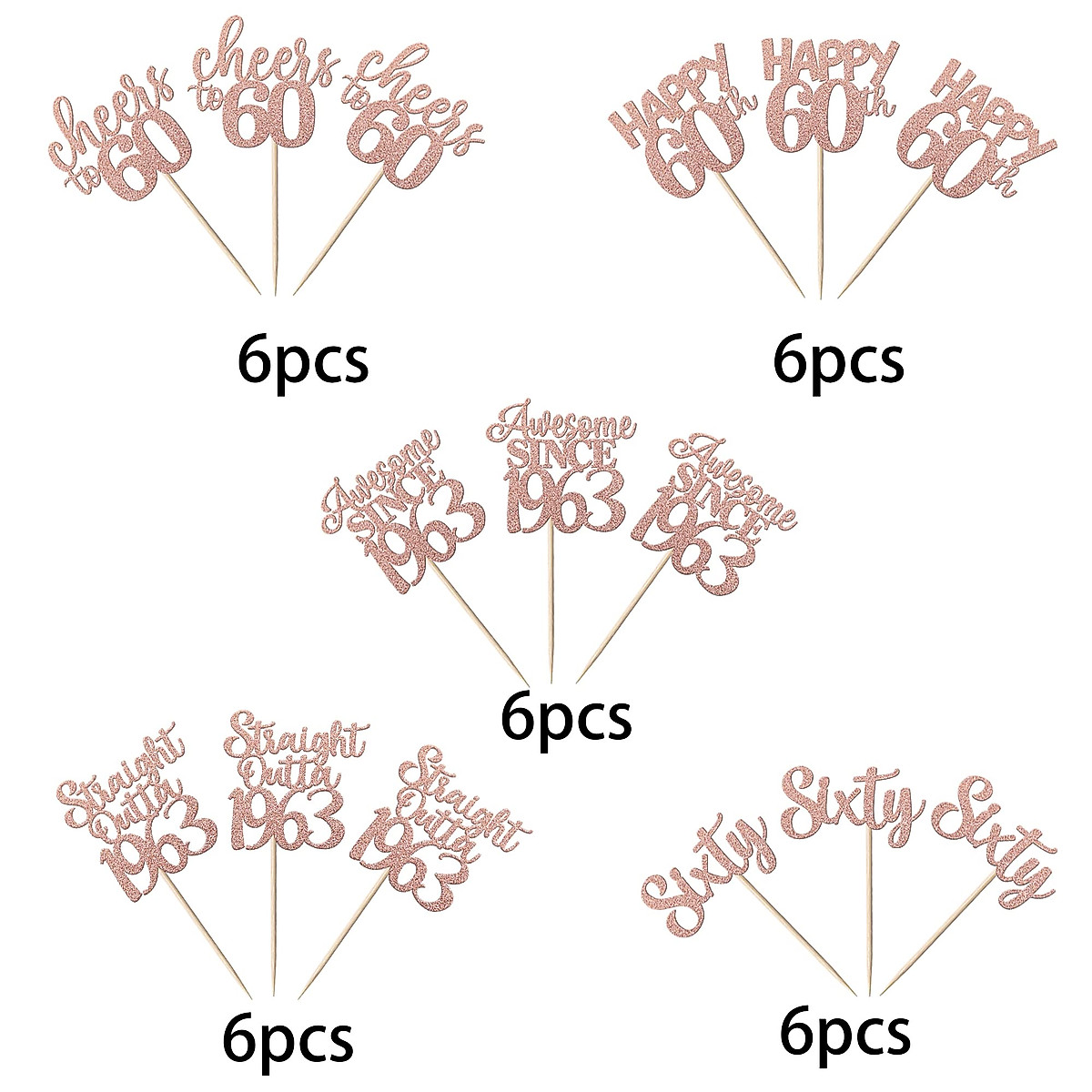 30 Pack 60th Birthday Cupcake Toppers Glitter Straight Outta 1963 Happy 60th Sixty Awesome Since 1963 Cupcake Picks 60 Fabulous Cake Decorations for 60th Birthday Wedding Anniversary Party Rose Gold