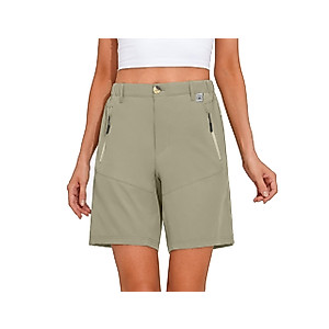 Mapamyumco Women’s Hiking Shorts Quick Dry Stretch for Golf Outdoor Camping Travel, Zipper Pockets Khaki S