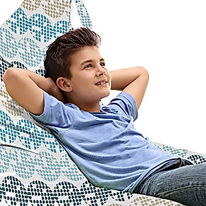 Lunarable Mosaic Lounger Chair Bag, Geometrical Theme Colorful Circles Abstract Water Drops in Horizontal Design, High Capacity Storage with Handle Container, Lounger Size, Tan Blue and White