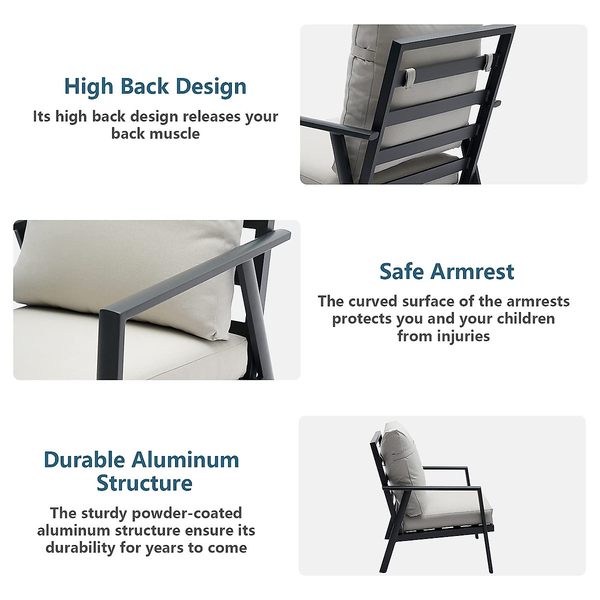 LebenLiebe 2 Pieces Patio Furniture Sets Outdoor Sectional Sofa Set High Back Outdoor Sofas Aluminum Patio Sofa Set with Beige Cushions